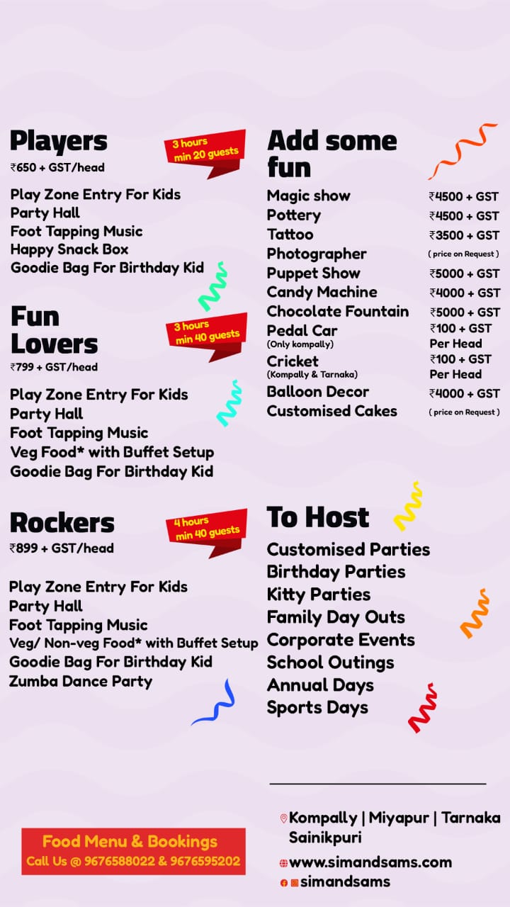 Booking – Sim & Sams